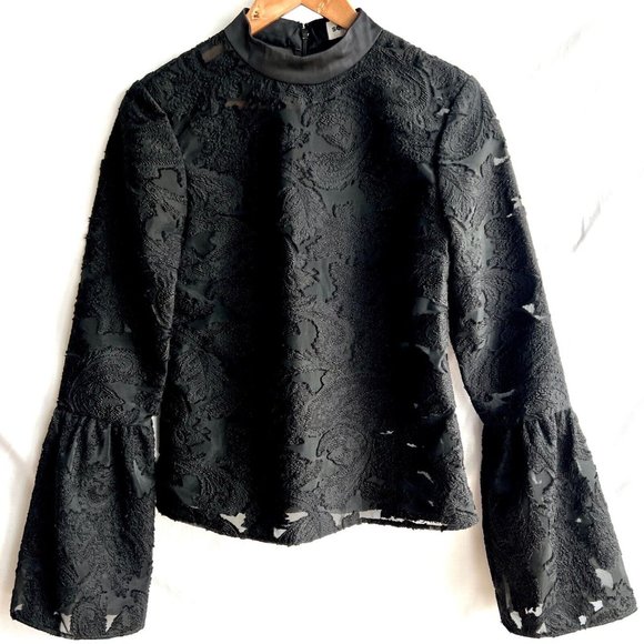 Self-Portrait | Tops | Self Portrait Lacejacquard Blouse Long Sleeve ...